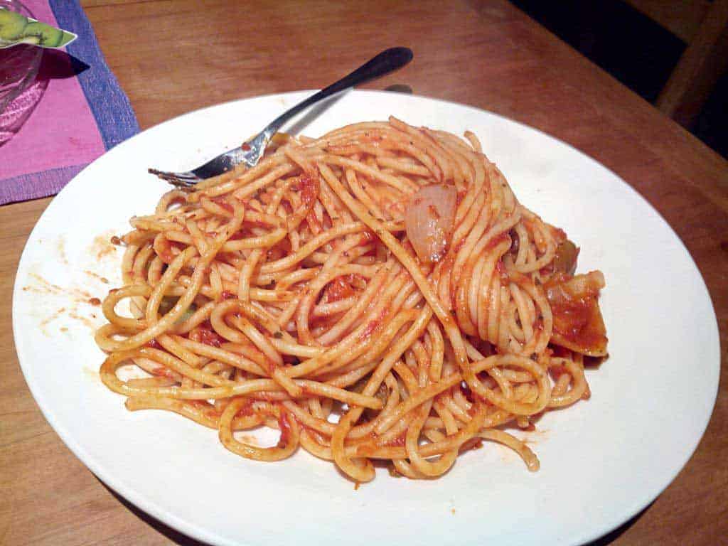 Spicy Arrabbiata Spaghetti With Sautéed Vegetables Recipe